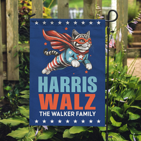 Super Hero Cat Harris Walz, Personalized House Flag, Kamala Harris Fla ...